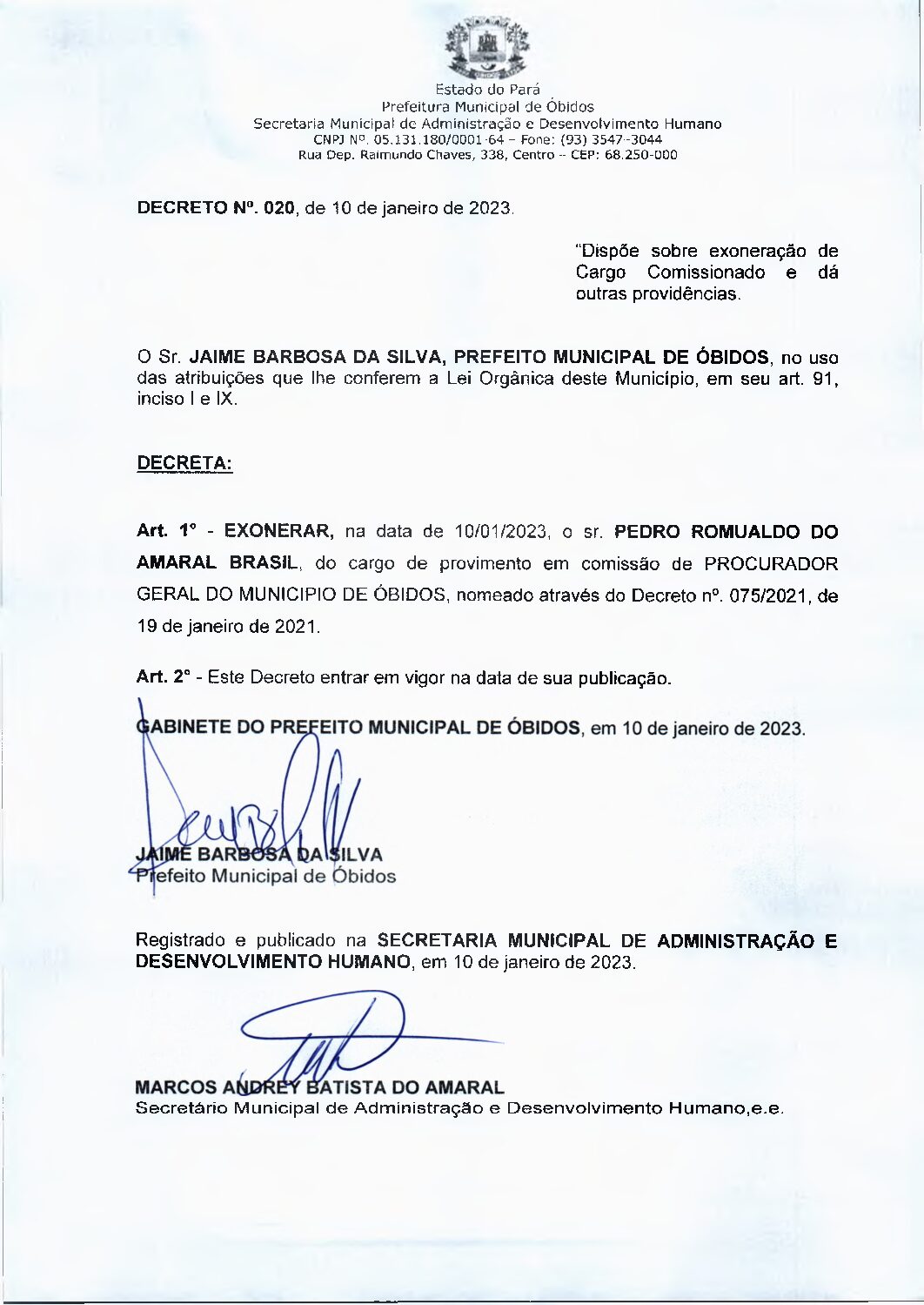 020 - EXONERAÇÃO PEDRO ROMUALDO DO AMARAL - Prefeitura Municipal de ...