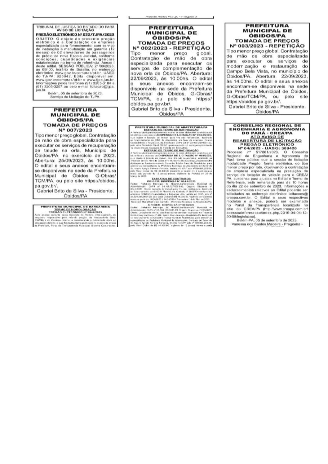 06.09.2023 - TP - 003-2023 DIARIO DO PARA - Prefeitura Municipal de Óbidos | Gestão 2025-2028